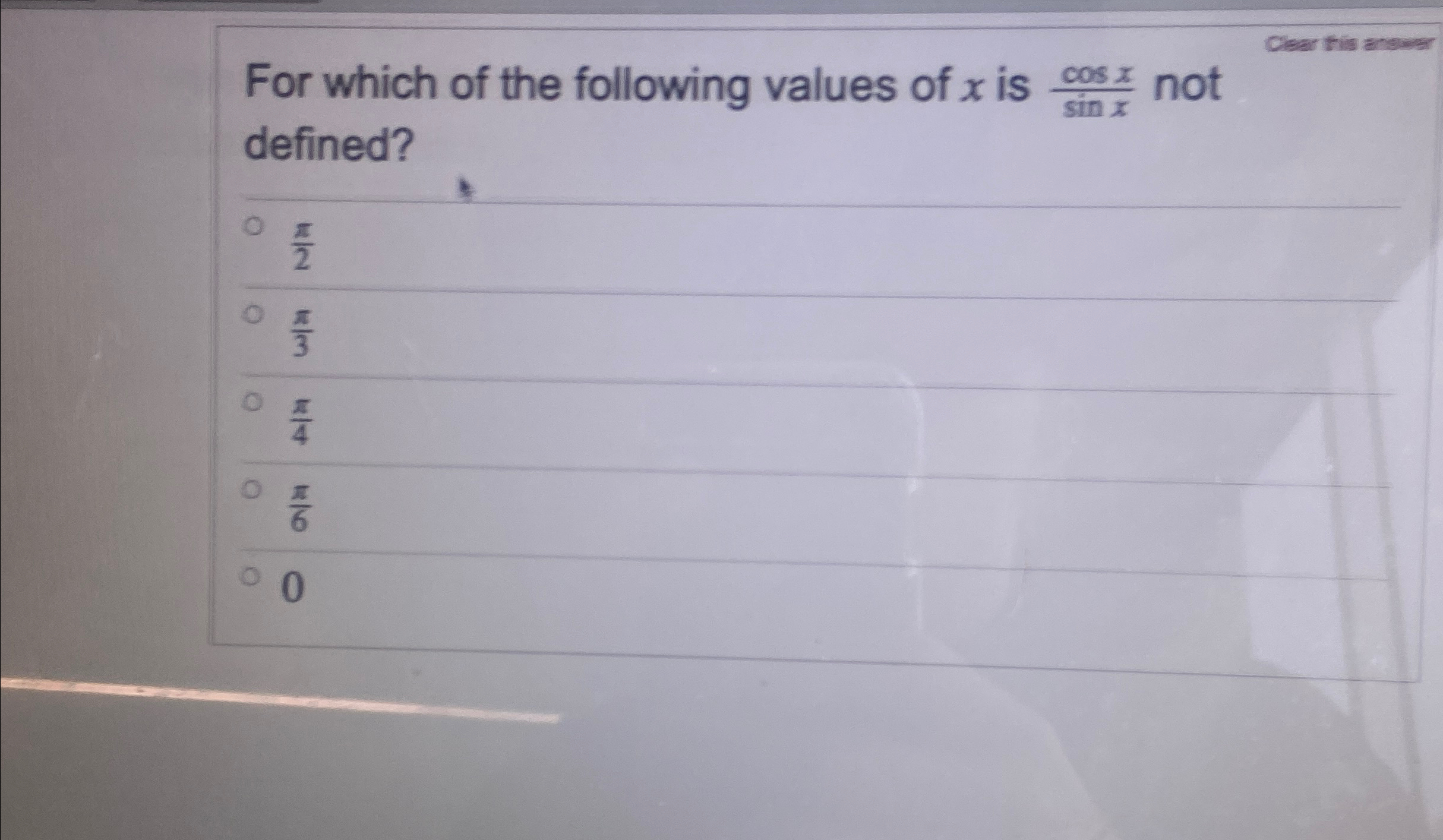 Solved For which of the following values of x ﻿is cosxsinx | Chegg.com