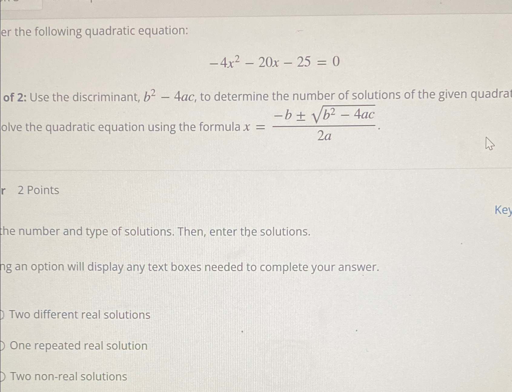 Solved er the following quadratic equation:-4x2-20x-25=0of | Chegg.com