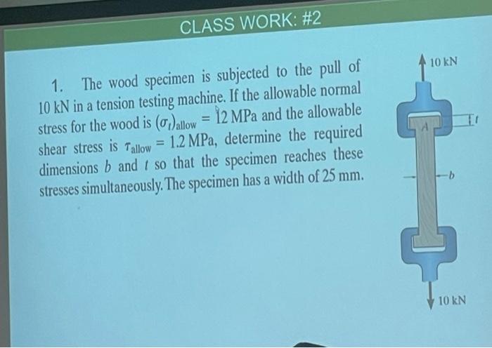 Solved 1. The wood specimen is subjected to the pull of 10kN | Chegg.com