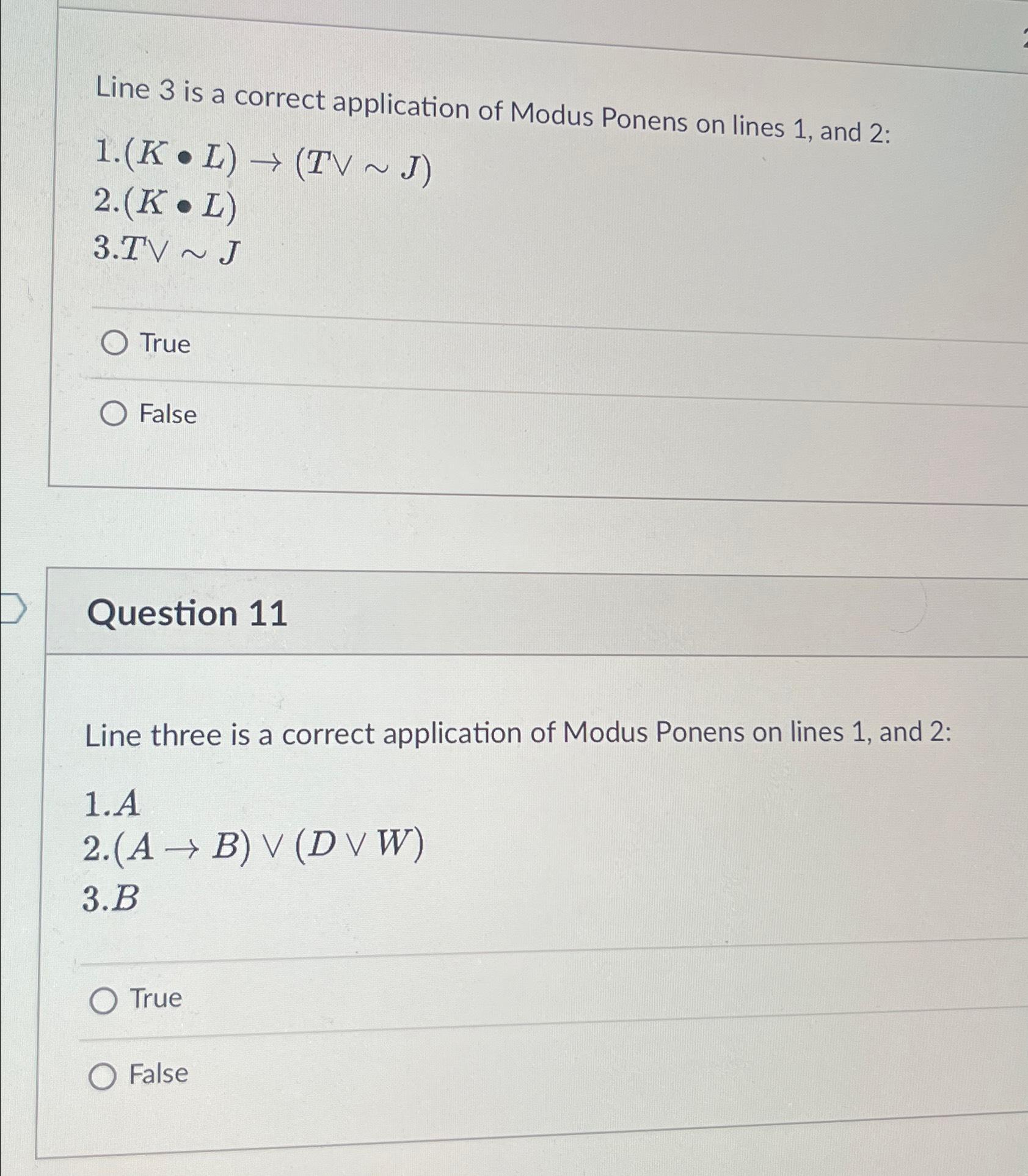 Line 3 ﻿is a correct application of Modus Ponens on | Chegg.com