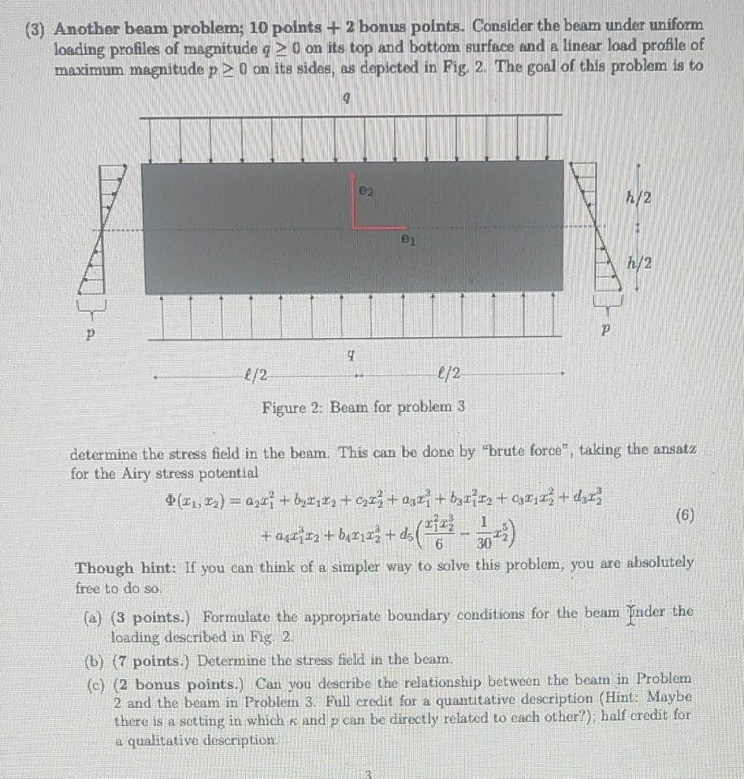 Solved (3) Another beam problem; 10 points +2 bonus points. | Chegg.com