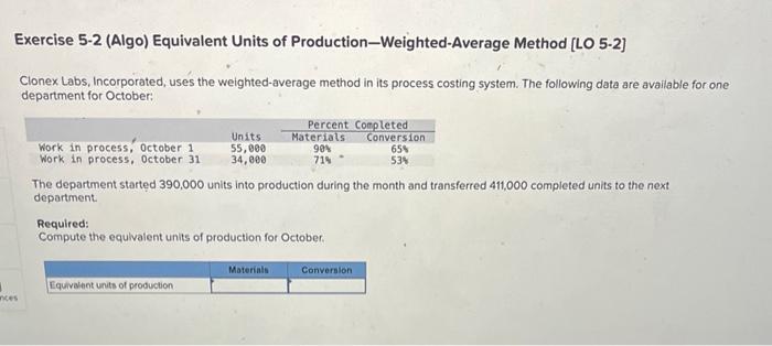 Solved Exercise 5-2 (Algo) Equivalent Units of | Chegg.com