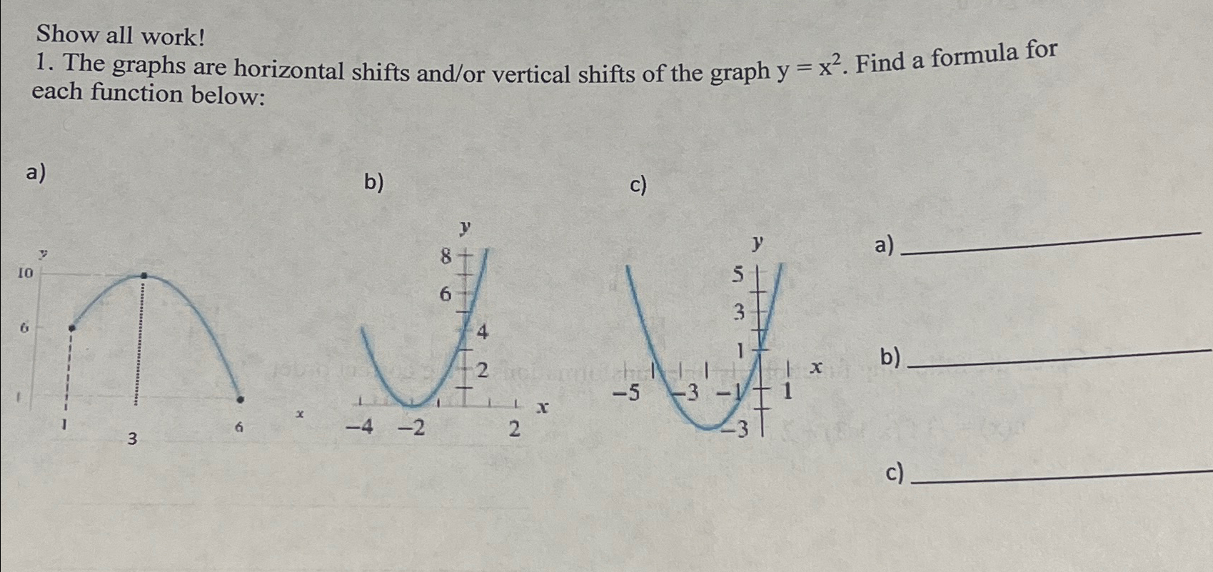 Solved Show all work!The graphs are horizontal shifts and/or | Chegg.com
