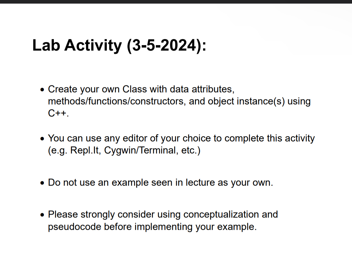Solved Lab Activity (3-5-2024):Create your own Class with | Chegg.com
