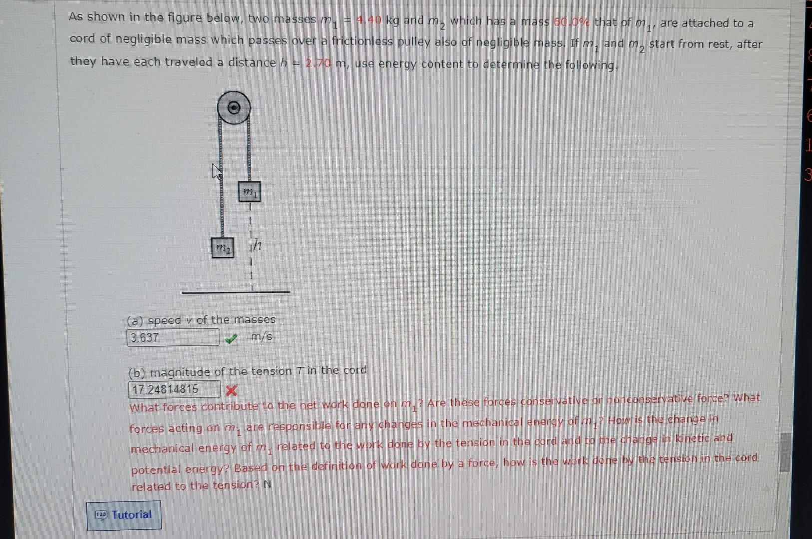 Solved As shown in the figure below, two masses m1=4.40 kg | Chegg.com