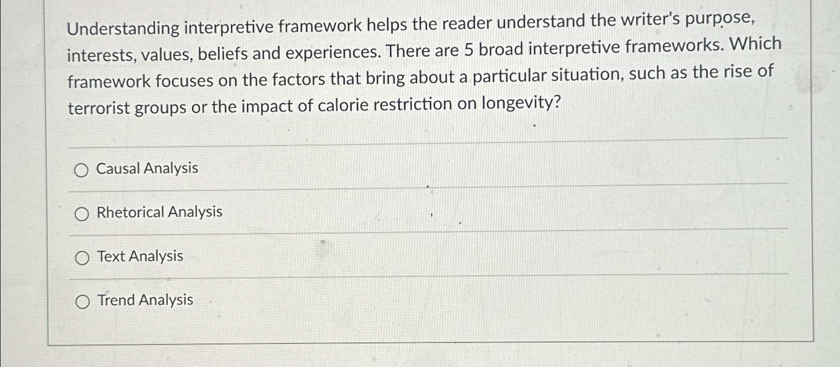Solved Understanding interpretive framework helps the reader | Chegg.com