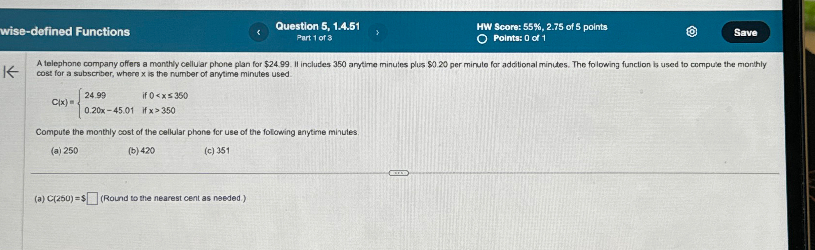 Solved wise-defined FunctionsQuestion 5, 1.4.51HW Score: | Chegg.com