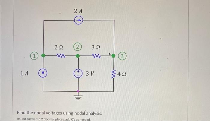 Solved Find the nodal voltages using nodal analysis. Round | Chegg.com