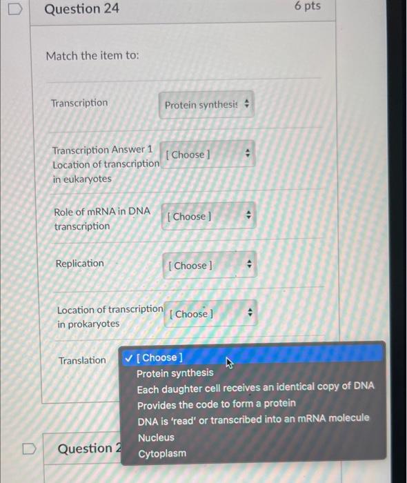 Match the item to: Transcription Transcription Answer | Chegg.com