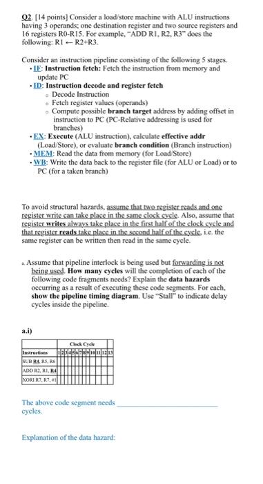Solved Q2. [14 points] Consider a load/store machine with | Chegg.com