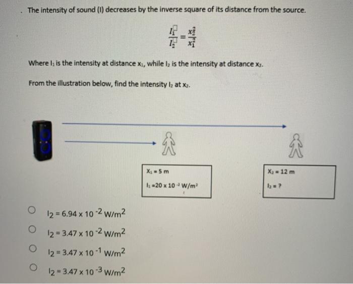 Solved The intensity of sound (1) decreases by the inverse | Chegg.com