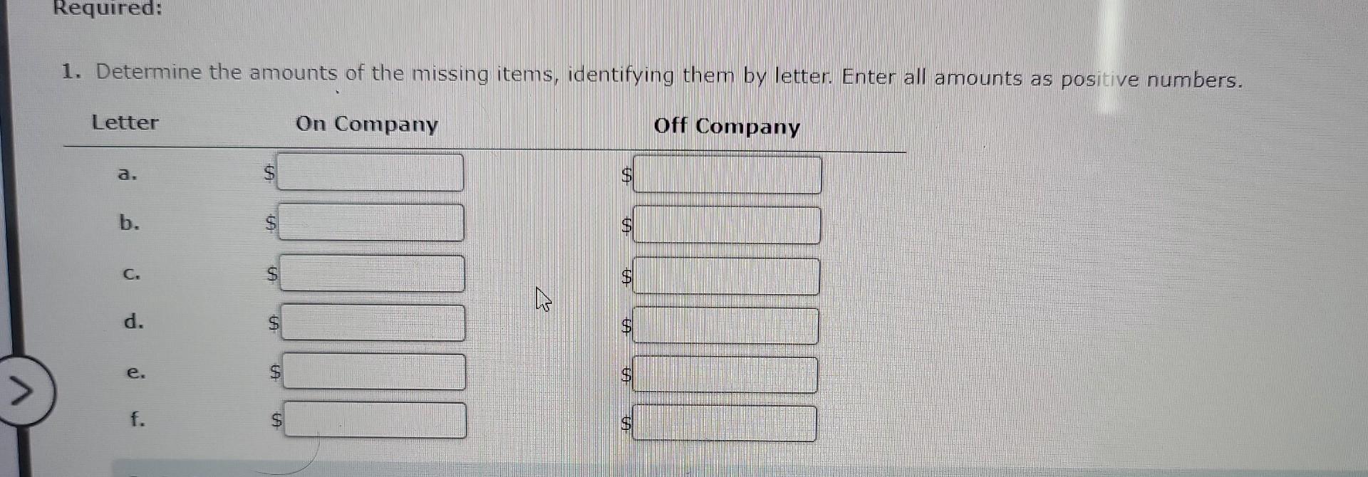 Solved 1. Determine the amounts of the missing items, | Chegg.com