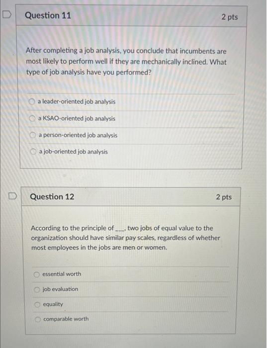 Solved After completing a job analysis, you conclude that | Chegg.com