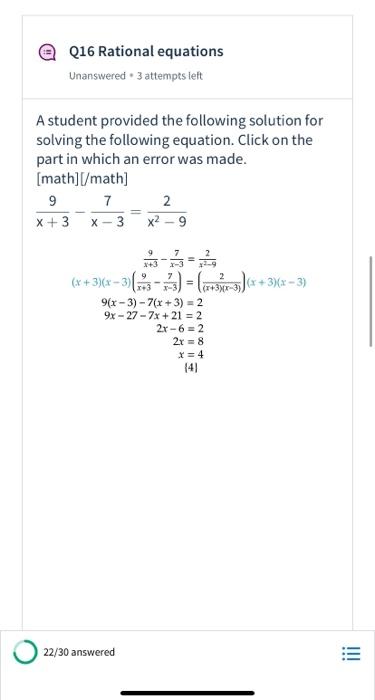 Solved Q16 Rational equations Unanswered • 3 attempts left A | Chegg.com