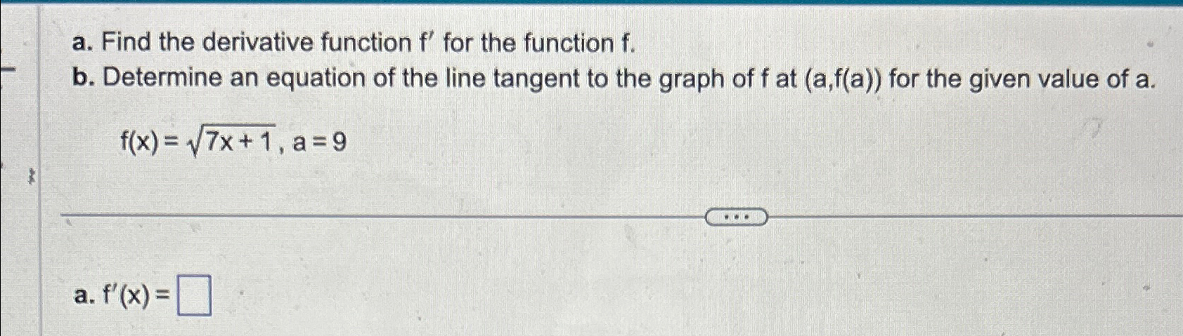 Solved a. ﻿Find the derivative function f' ﻿for the function | Chegg.com