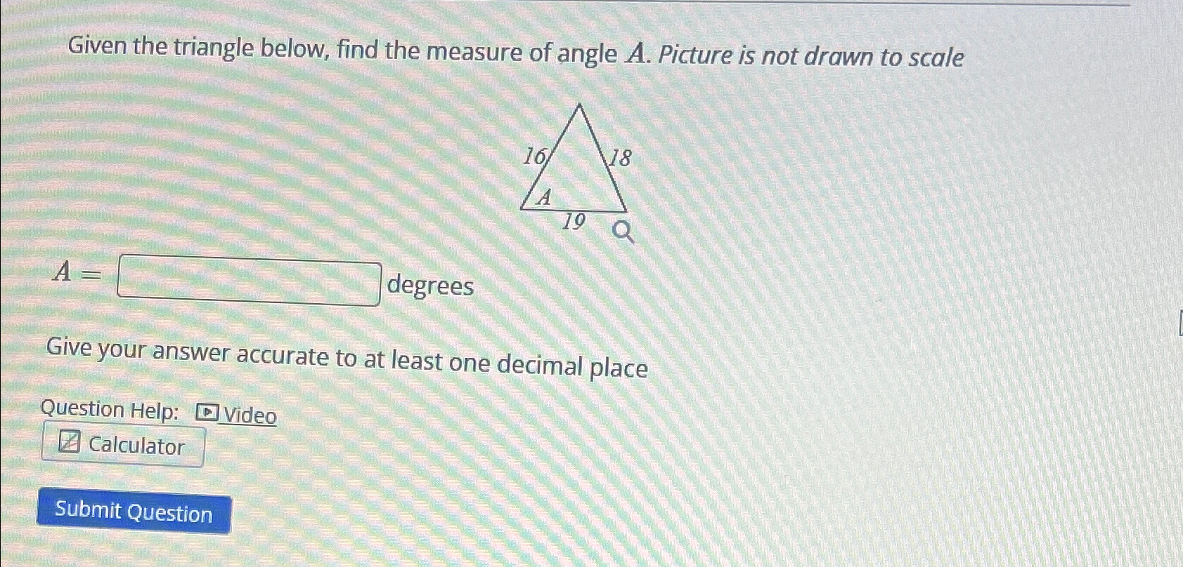 Solved Given the triangle below, find the measure of angle | Chegg.com