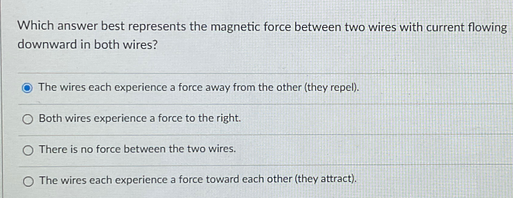 Solved Which answer best represents the magnetic force | Chegg.com