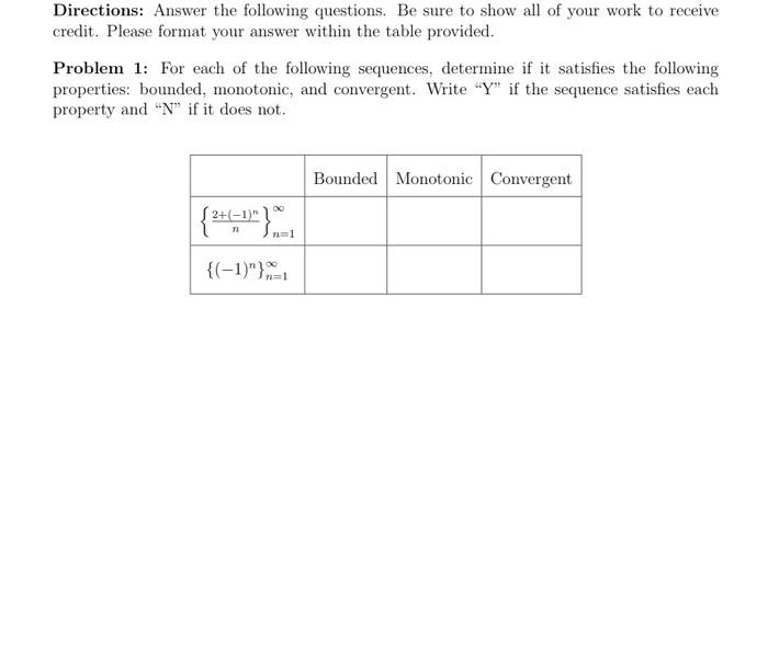 Solved Directions: Answer the following questions. Be sure | Chegg.com