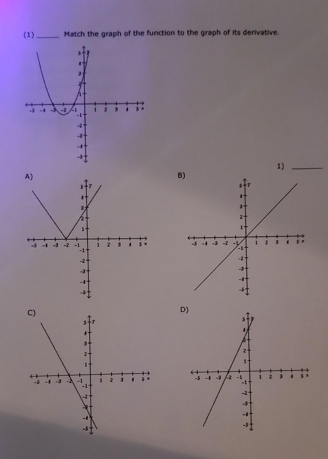Solved (1) Match the graph of the function to the graph of | Chegg.com