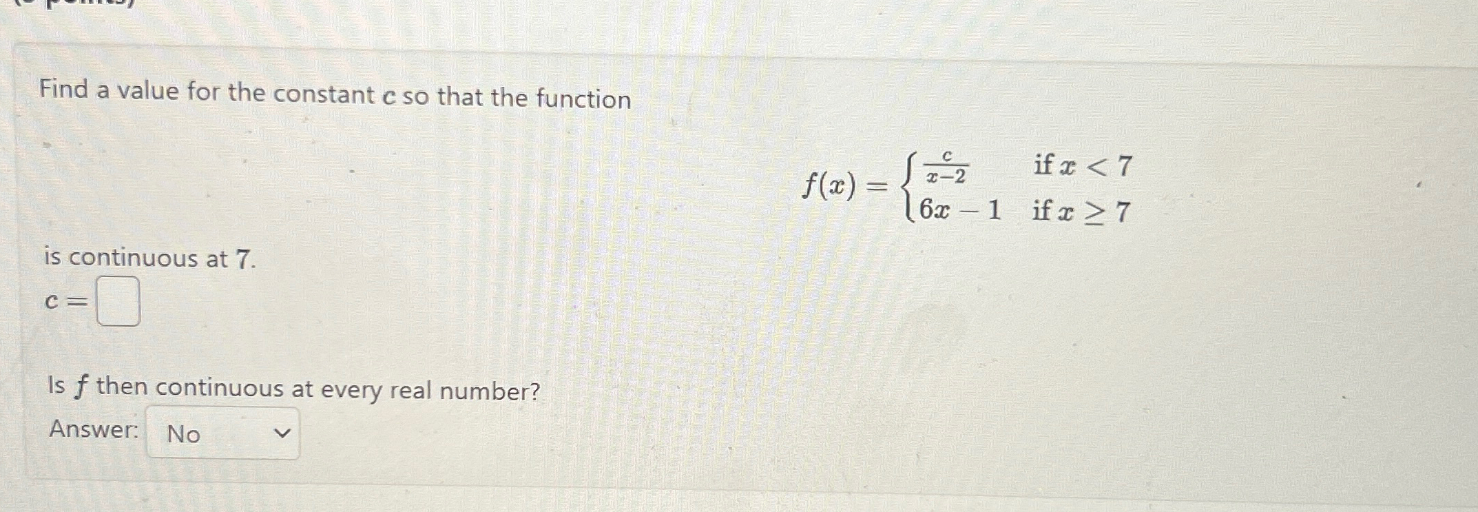 Solved Find a value for the constant c ﻿so that the | Chegg.com