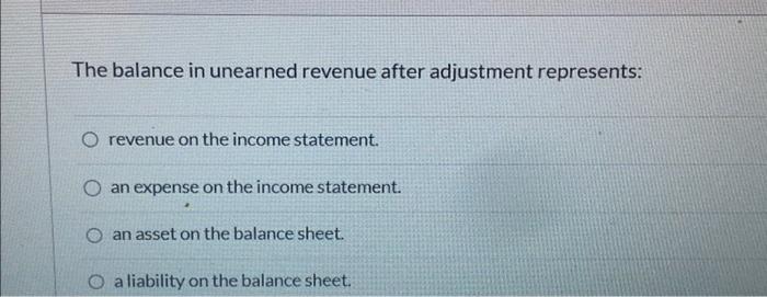Solved The balance in unearned revenue after adjustment | Chegg.com
