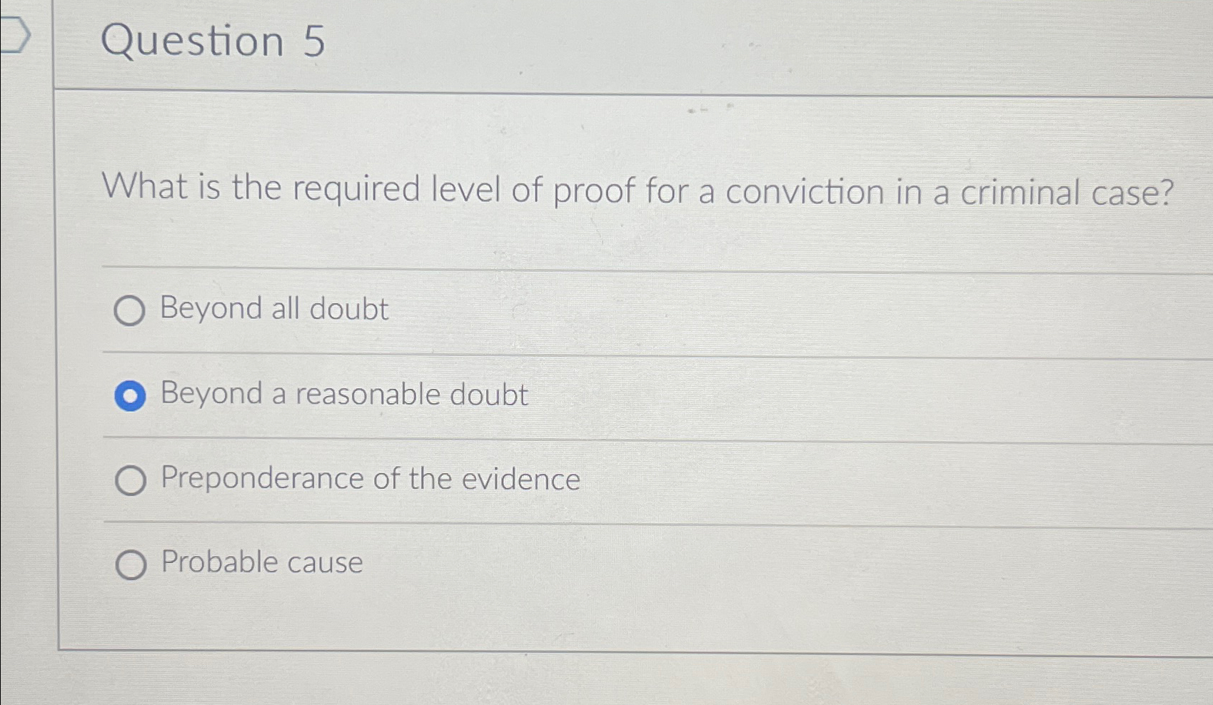 Solved Question 5What is the required level of proof for a | Chegg.com