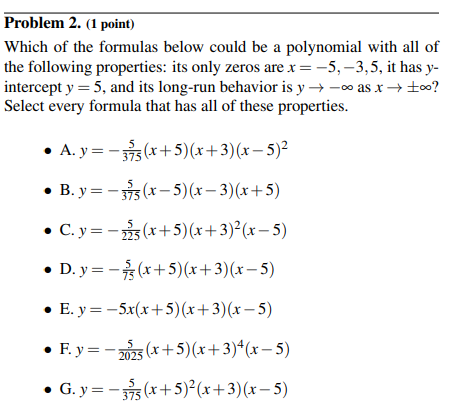 Solved Which of the formulas below could be a polynomial | Chegg.com