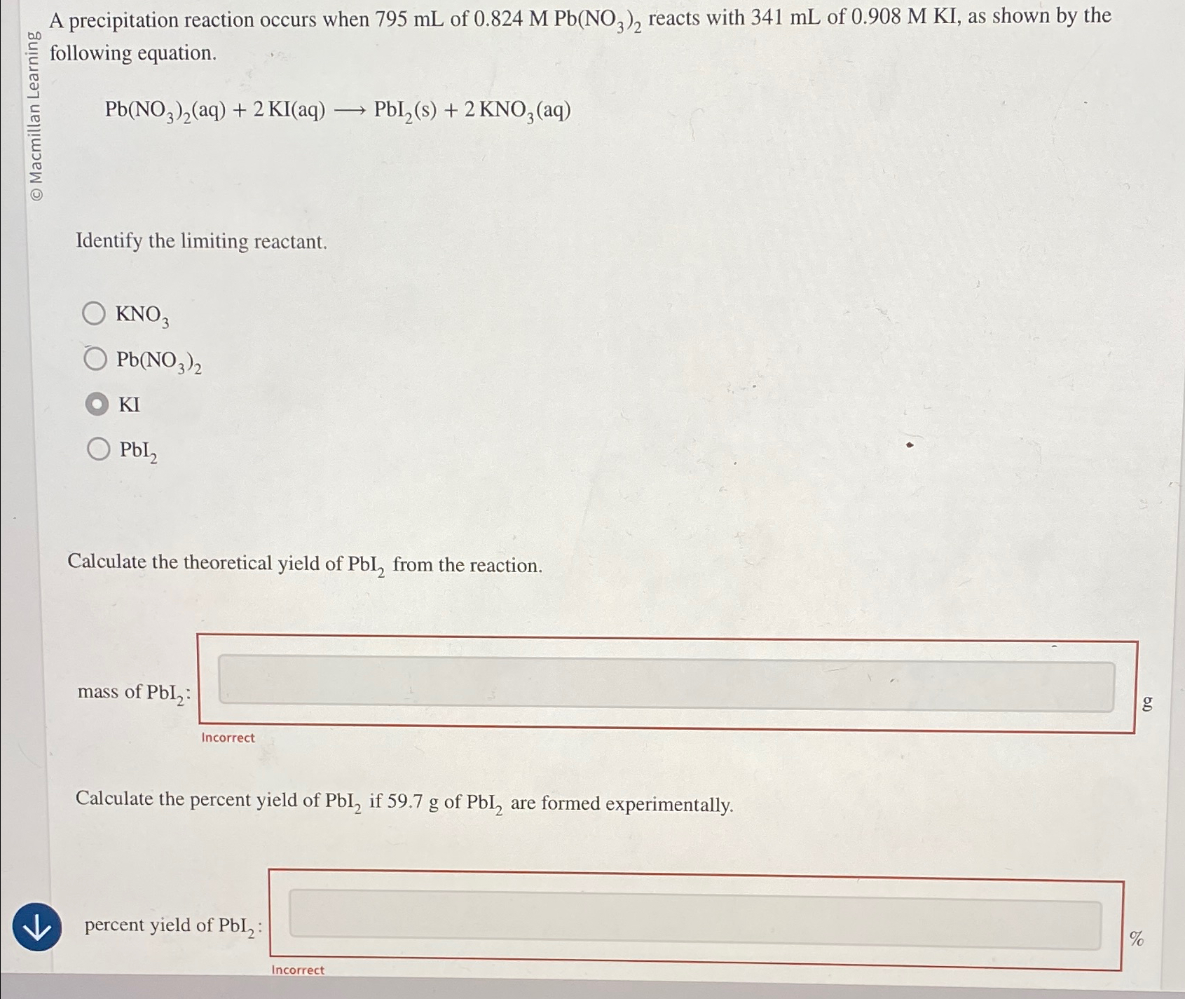 Solved A precipitation reaction occurs when 795mL ﻿of | Chegg.com