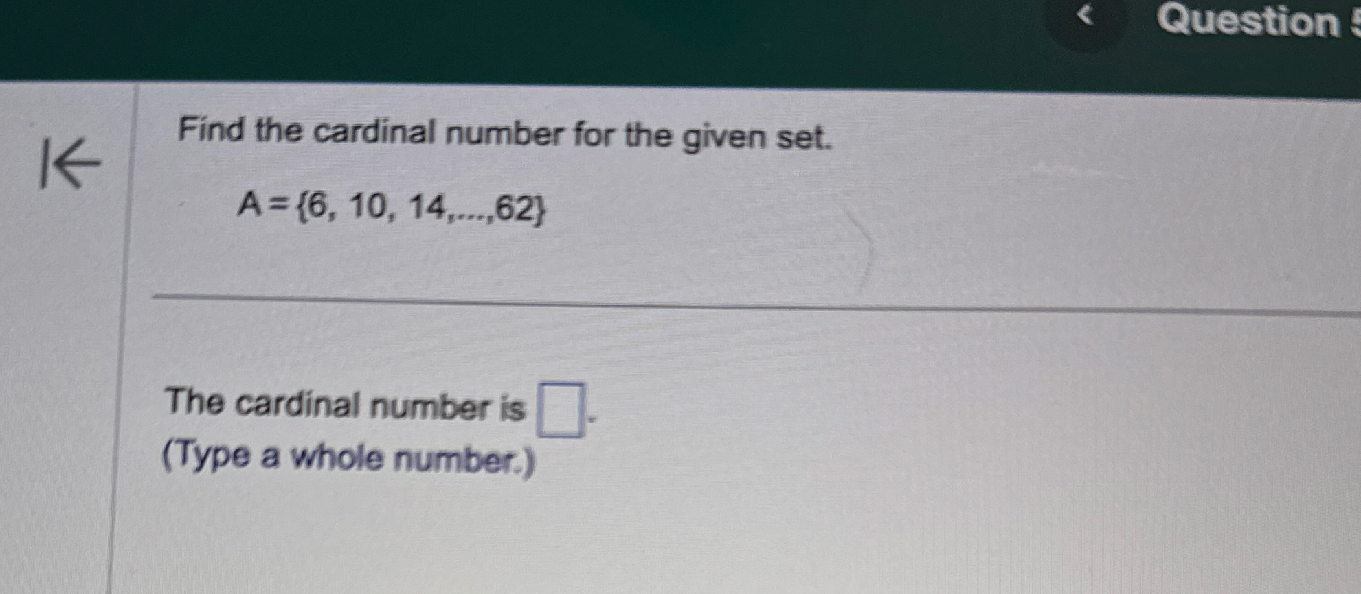 Solved QuestionFind the cardinal number for the given | Chegg.com