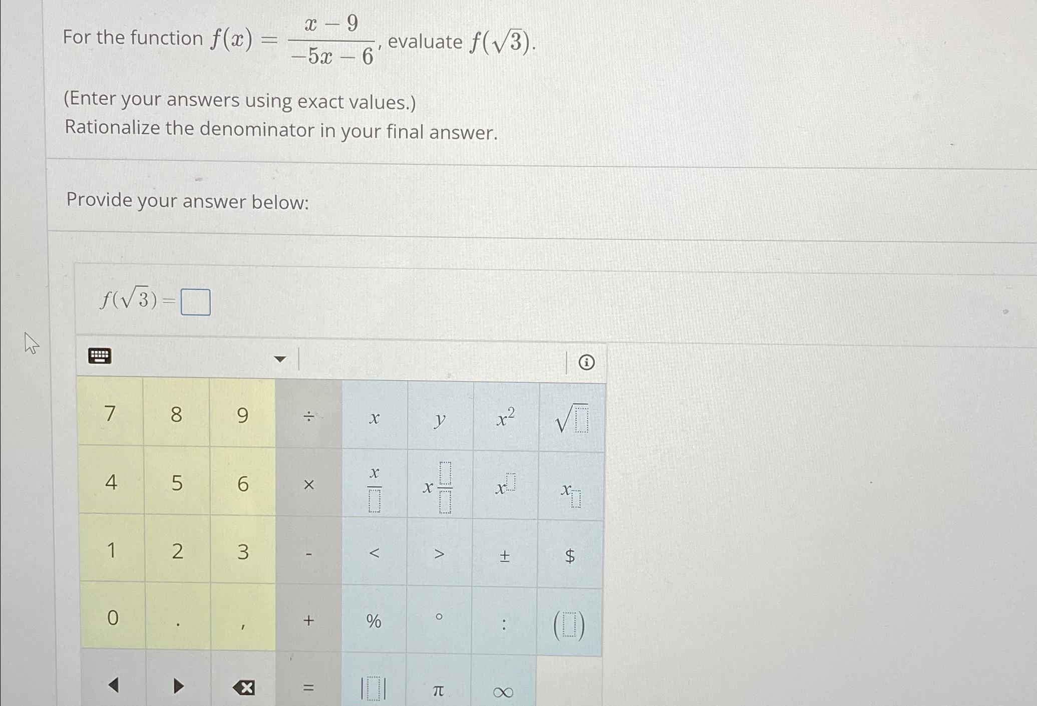 Solved For the function f(x)=x-9-5x-6, ﻿evaluate f(32)(Enter | Chegg.com