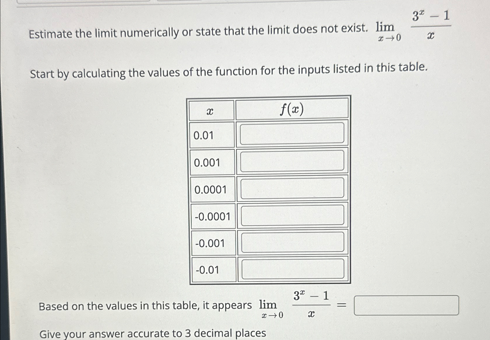 Solved Estimate the limit numerically or state that the | Chegg.com