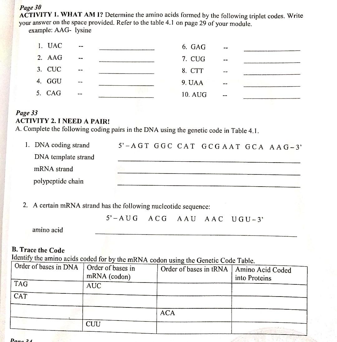 Solved Page 30 ACTIVITY 1. WHAT AM I? Determine the amino | Chegg.com
