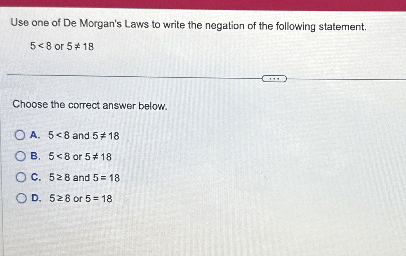 Solved Use one of De Morgan's Laws to write the negation of | Chegg.com