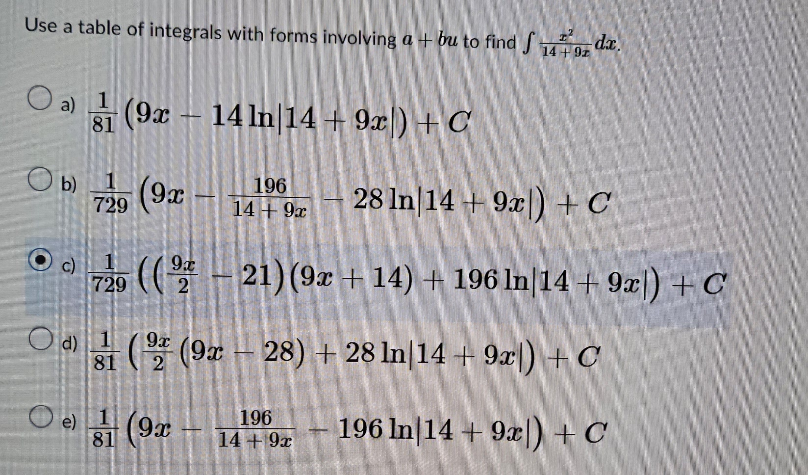 Solved Use a table of ﻿integrals with forms involving | Chegg.com