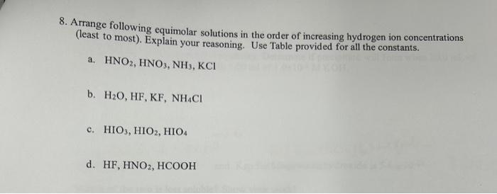 8. Arrange following equimolar solutions in the order | Chegg.com