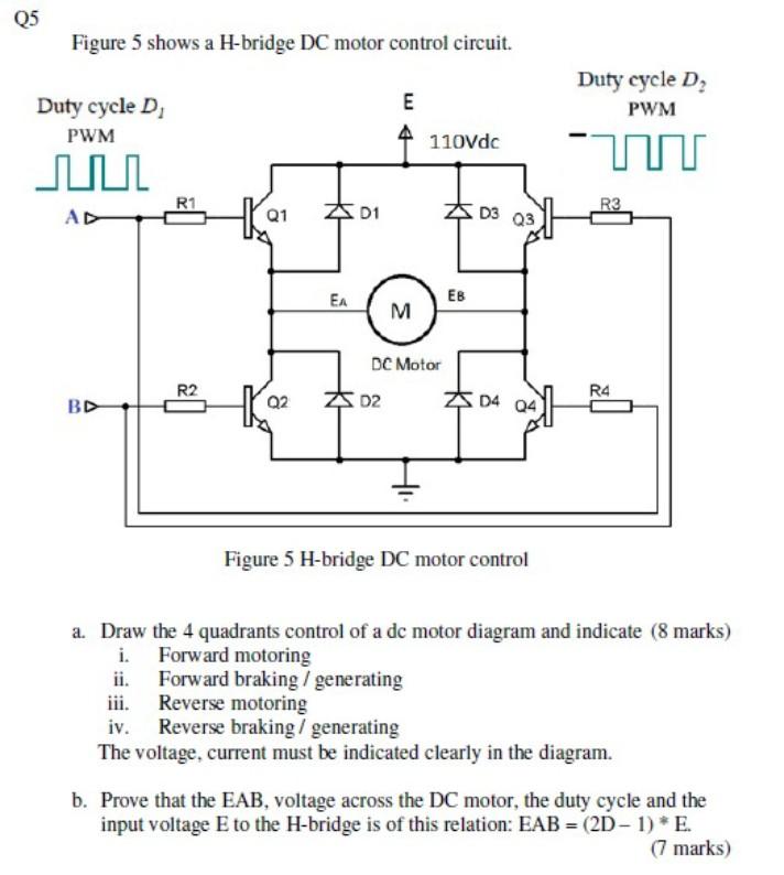 Figure 5 shows a H-bridge DC motor control circuit. | Chegg.com