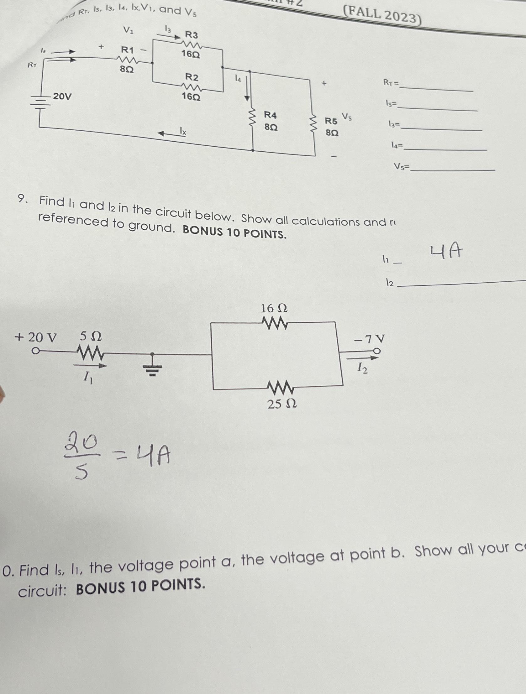 Solved Rr,I1,I3,I4,Ix,V1, ﻿and V5(FALL 2023)RTIs=I3:I4=V59. | Chegg.com