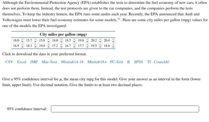 Solved Although the Environmental Protection Agency (EPA) | Chegg.com