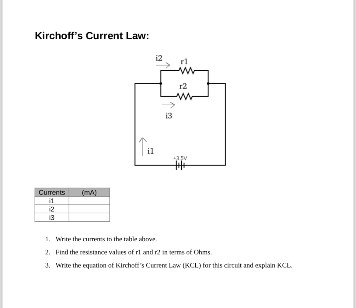 Solved Kirchoff's Current | Chegg.com
