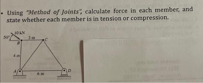 Solved • Using "Method of Joints", calculate force in each | Chegg.com