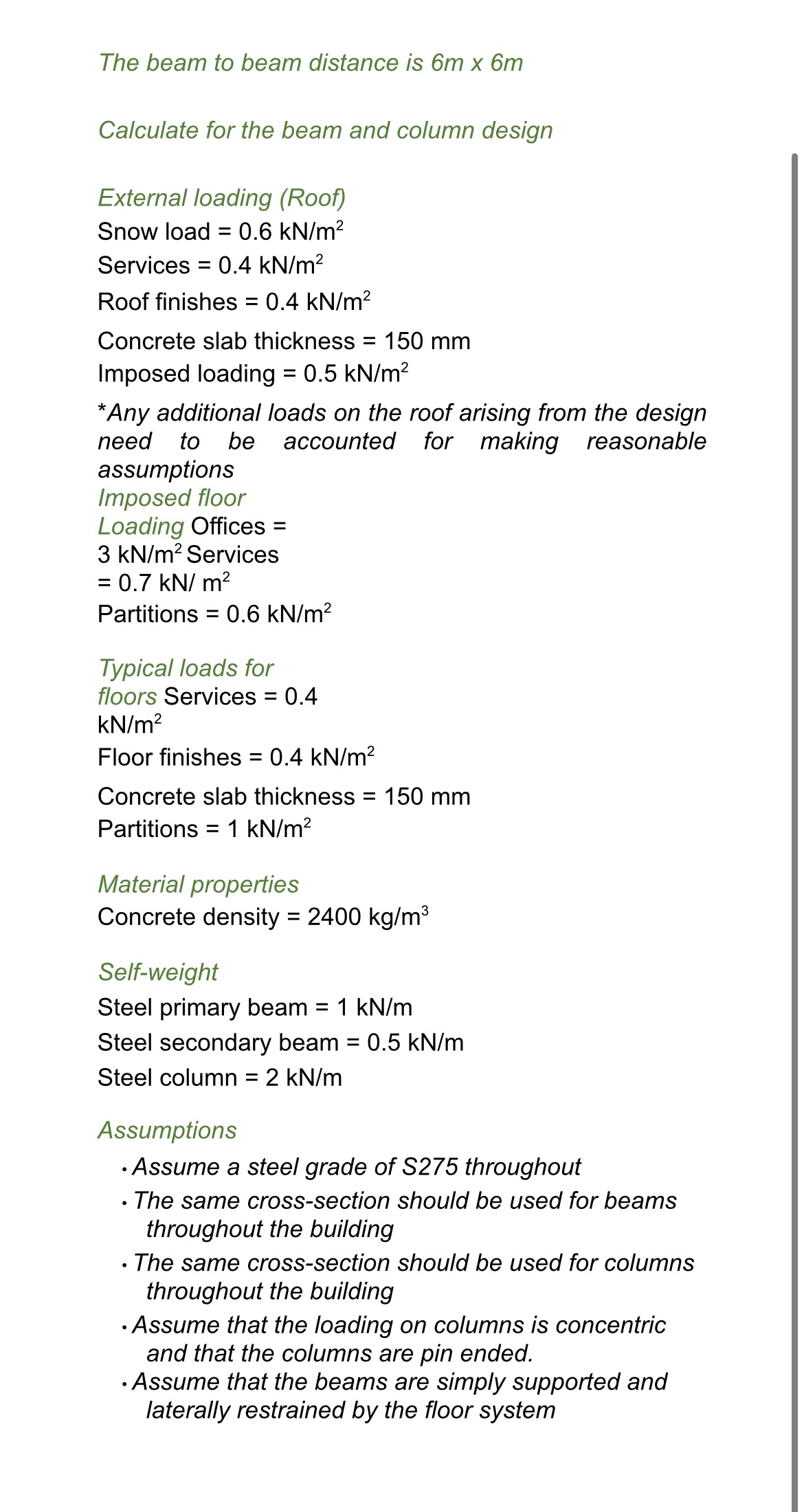 Solved The beam to beam distance is 6m×6mCalculate for the | Chegg.com