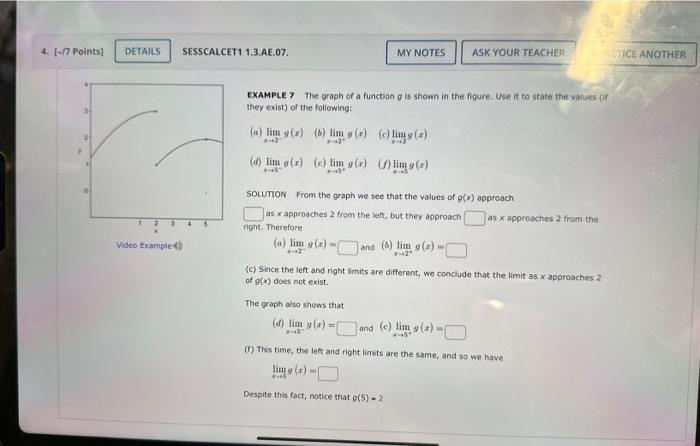 Solved EXAMPLE 7 The graph of a function g is shownin the | Chegg.com