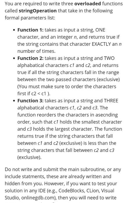 Solved You are required to write three overloaded functions | Chegg.com