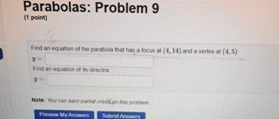 Solved Parabolas: Problem 9(1 ﻿point)Find an equation of the | Chegg.com