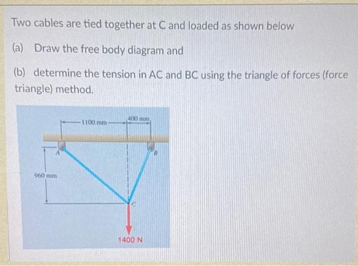 Solved Two cables are tied together at C and loaded as shown | Chegg.com