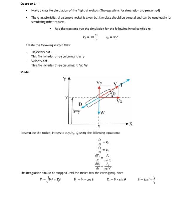 Solved - Make a class for simulation of the flight of | Chegg.com