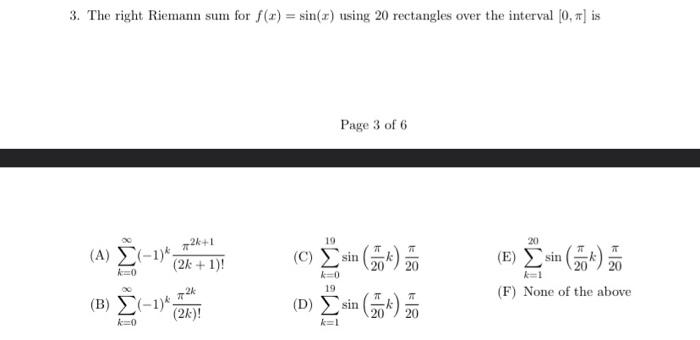 Solved 3. The right Riemann sum for \\( f(x)=\\sin (x) \\) | Chegg.com