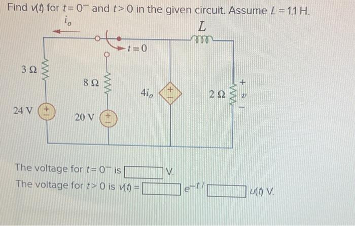 Solved Find v(t) for t=0−and t>0 in the given circuit. | Chegg.com