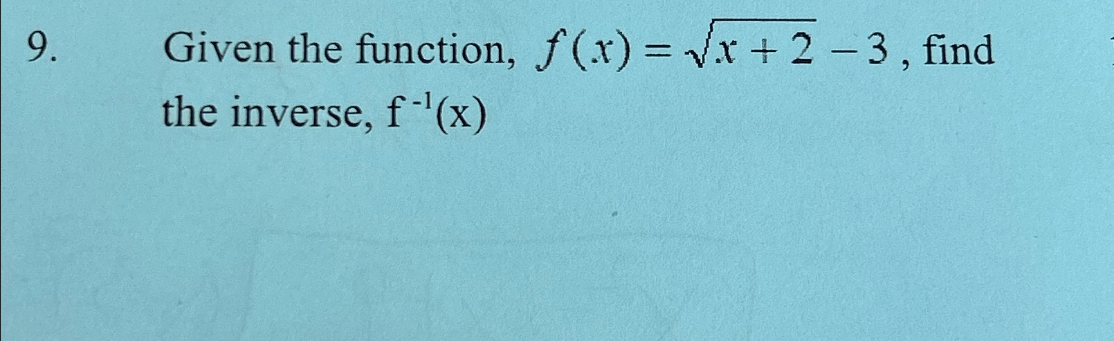 Solved Given the function, f(x)=x+22-3, ﻿find the inverse, | Chegg.com