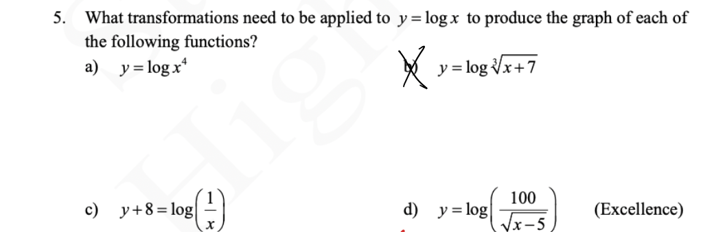 Solved What transformations need to be applied to y=logx ﻿to | Chegg.com